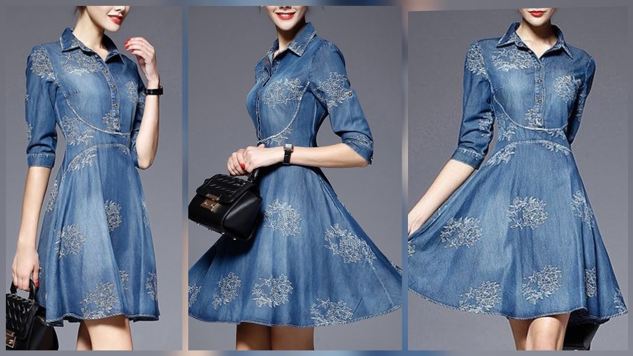 Designer wear Luxury Denim A-Line Skater Dress/ denim Frocks (2020 ...