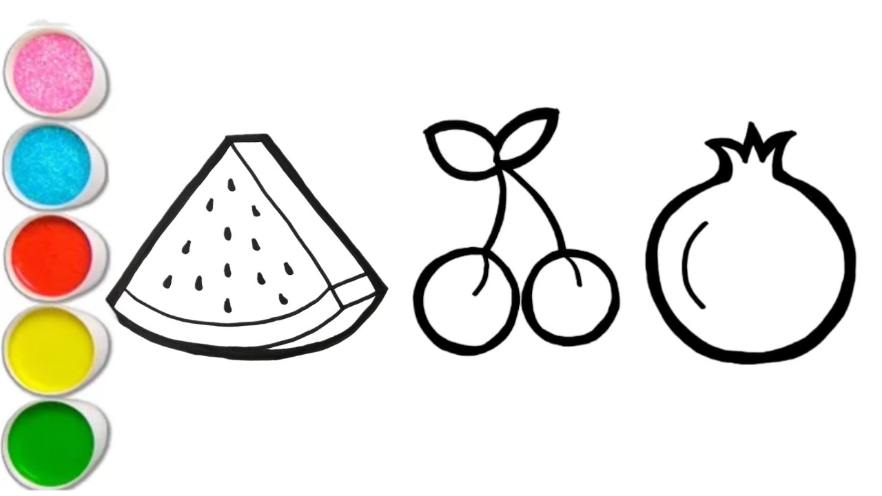 Red Colours Fruit Drawing Painting Colouring For Kids And Toddlers ...