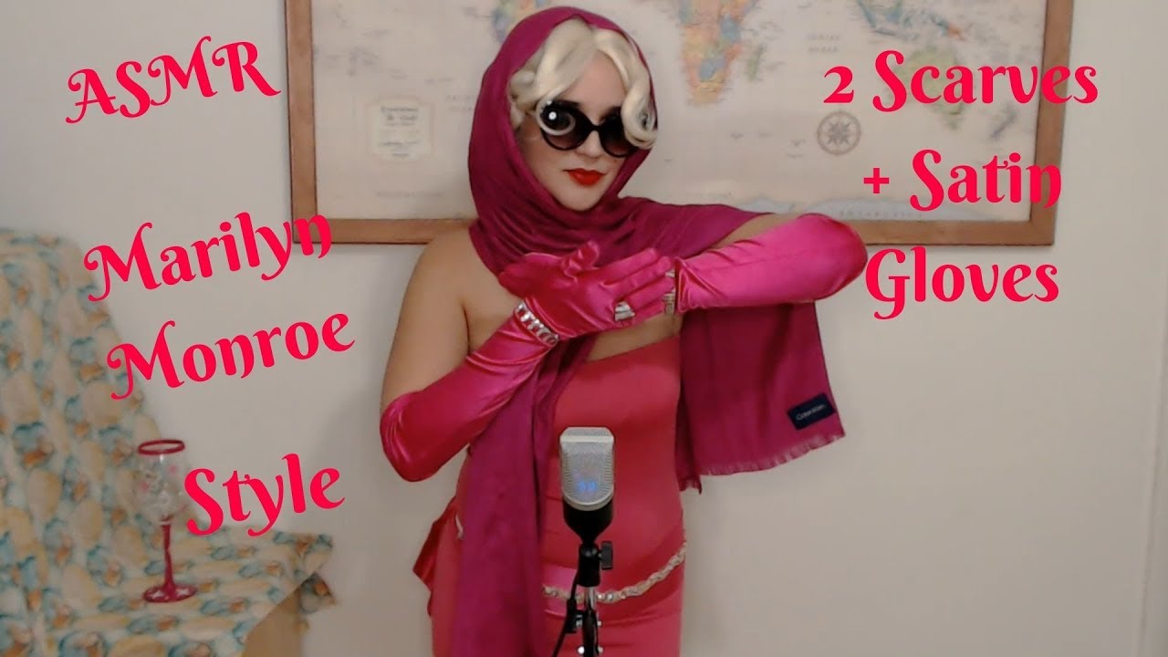 ASMR Marylin Monroe Style two Scarves + Satin Gloves and Puppy!! - YouTube