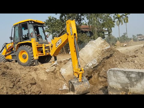 JCB Breaking and Throwing Out Heavy Concrete Slab - JCB Machine Working ...