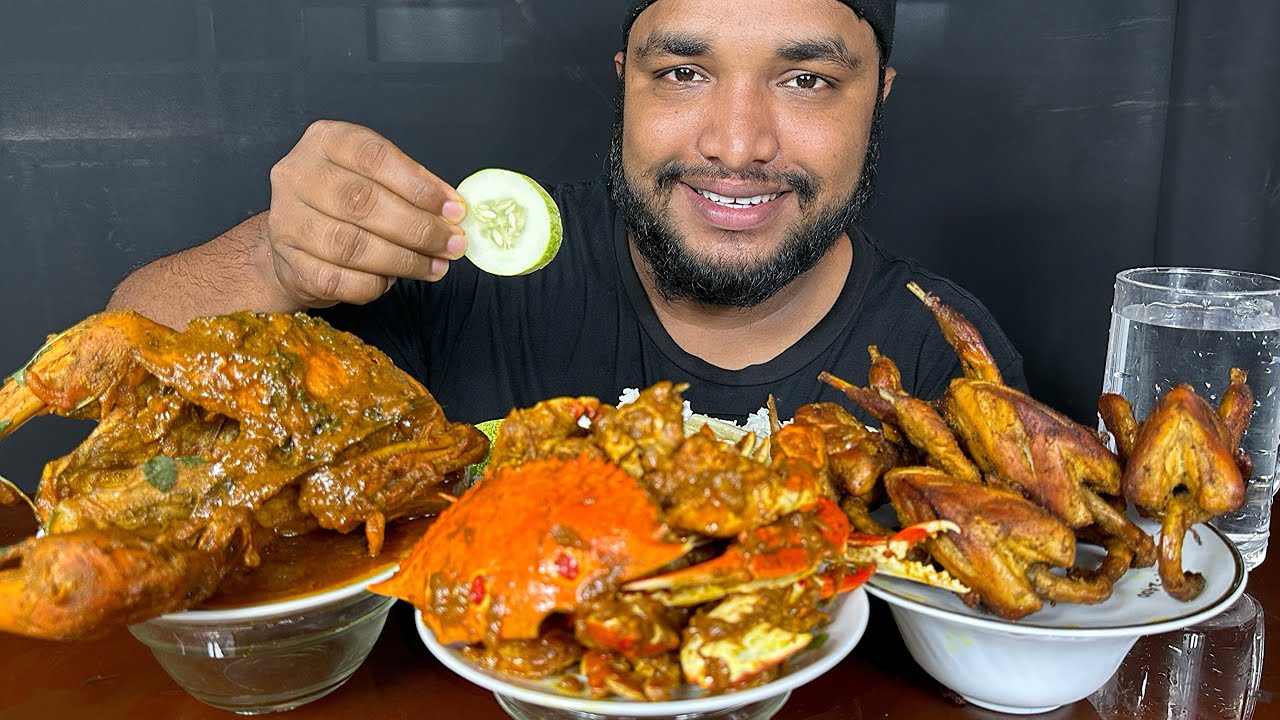 EATING SPICY MASALA CRABS CURRY, FULL CHICKEN CURRY AND QUAIL FRY WITH ...