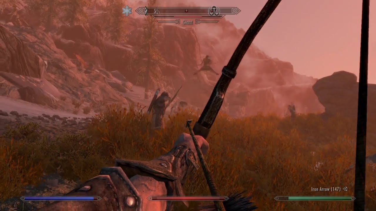 Leading whiterun guards to fight a giant - YouTube