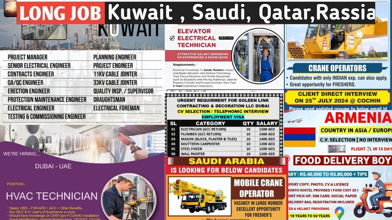 AC TECHNICIAN|HELPER|MASON|ELECTRICIAN JOB IN SAUDI, QATAR, KUWAIT ...