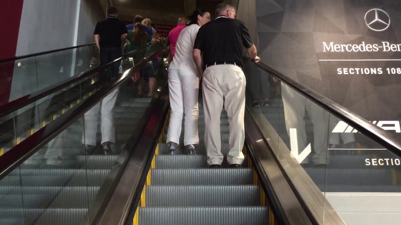 Schindler escalators at Mercedes-Benz stadium Atlanta Gate 1 (up) - YouTube
