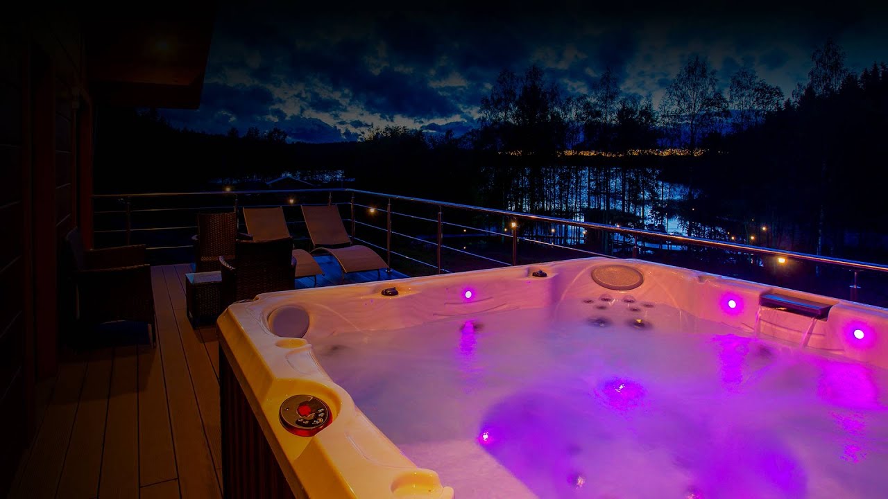 Calming hot tub jacuzzi and waterfall at night ASMR 1 hour - YouTube