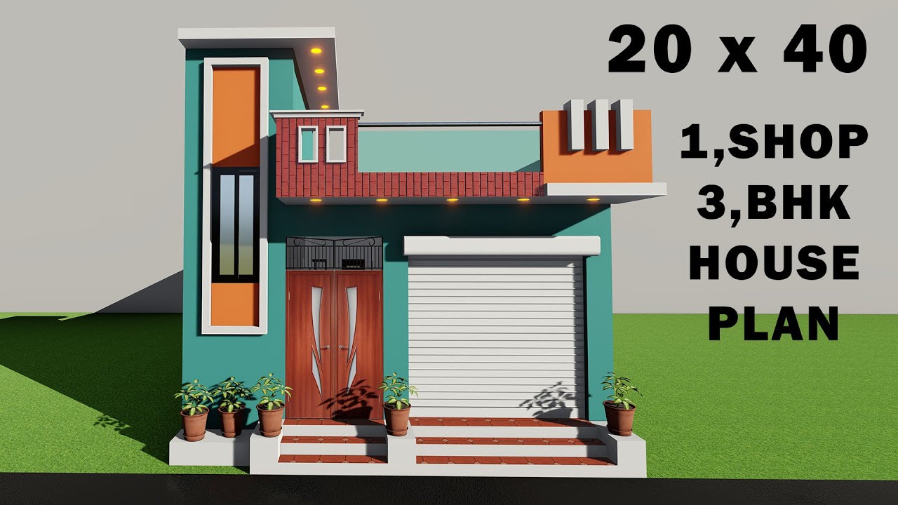 Small shop with house design,3D 20*40 dukan or 3BHK house,24x40 shop ...