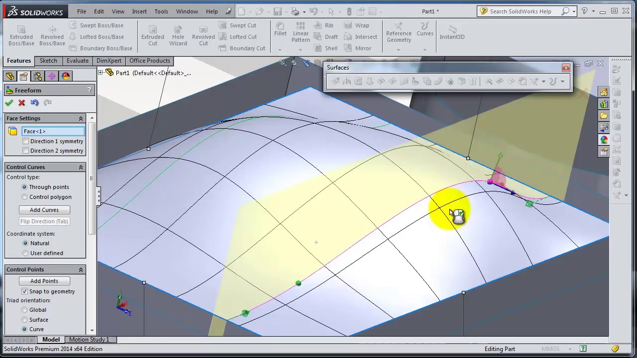 081 SolidWorks 2014 Surface Tutorial FreeForm Surface - YouTube