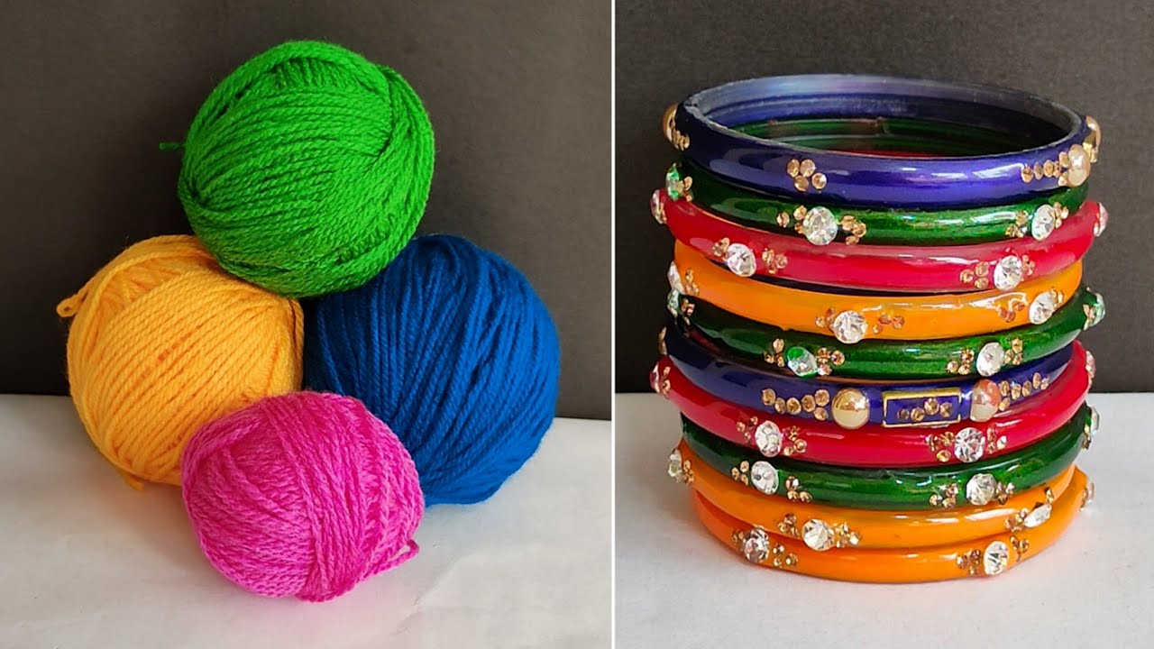 Super Easy Wall Decor Idea using Old Bangles and Wool - Home Decor Idea ...