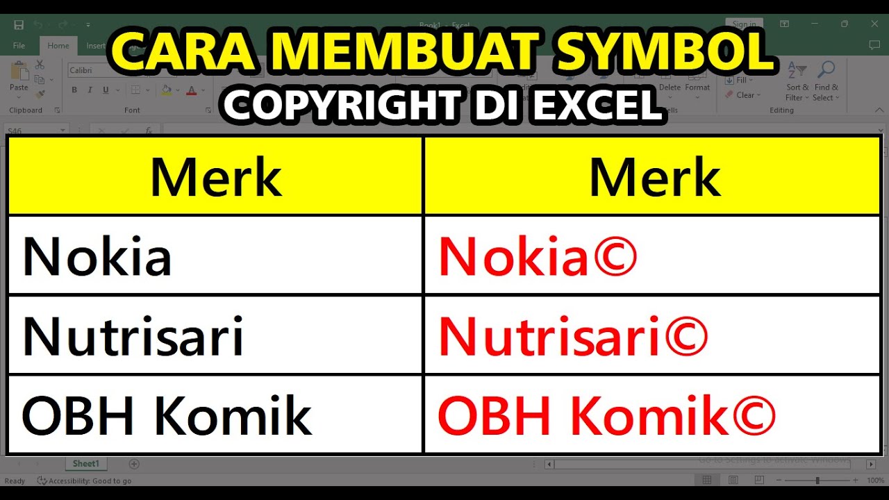 Cara Membuat Symbol Copyright di Excel - YouTube