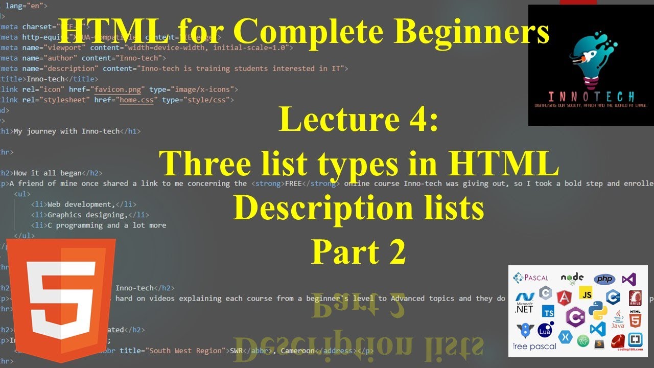 Html List Types Part 2 Ordered Lists Unordered Lists And Description 9826