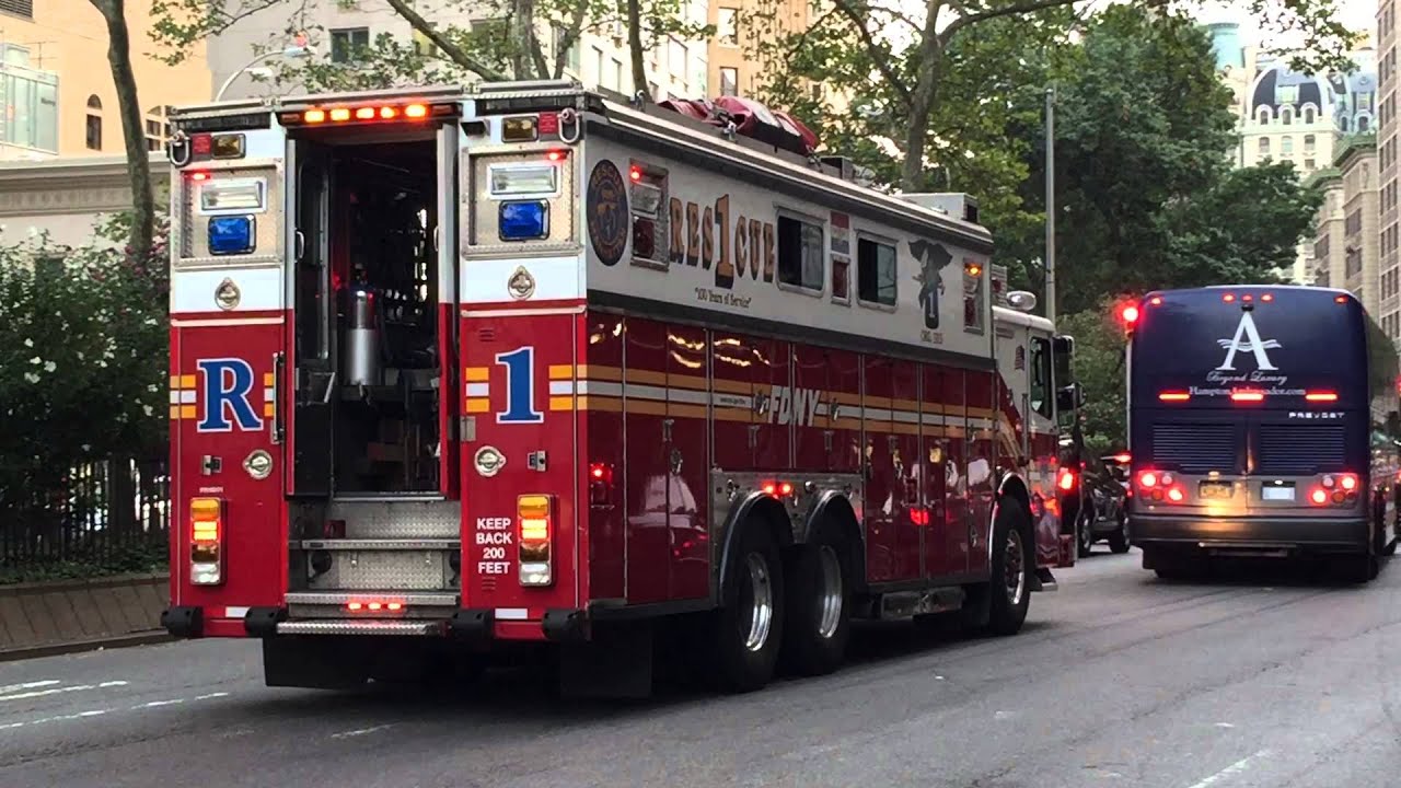 MAJESTIC FDNY RESCUE 1 CRUISING BY ON BROADWAY AFTER A RUN ON THE WEST ...