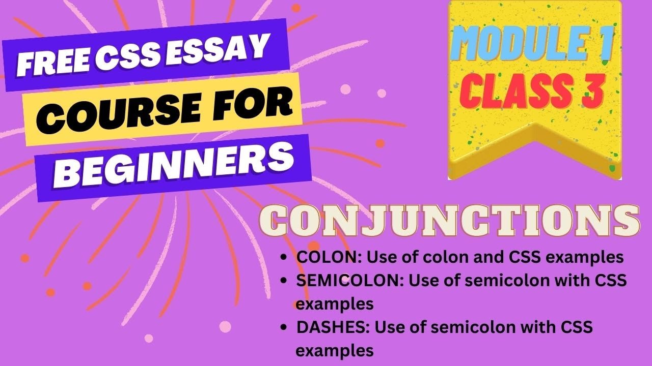 Use Of Conjunctions | Colon, Semicolon, Dashes | With CSS Exam-based Examples | CSS PMS - YouTube