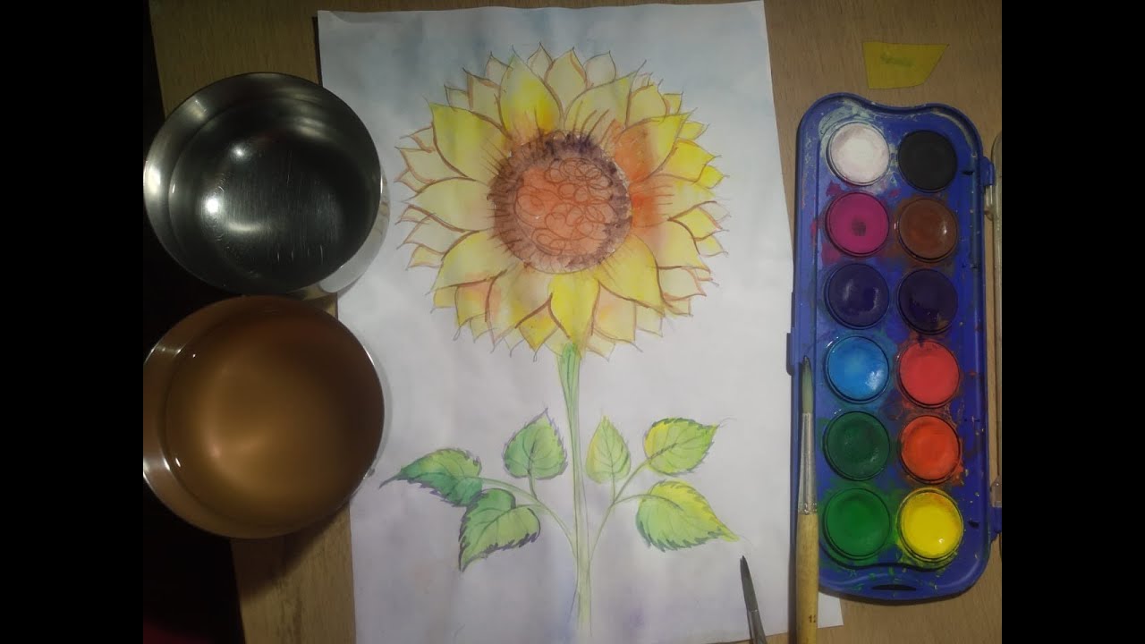 Shadang: Varnika : Colouring Sunflower in quick Water colour - YouTube