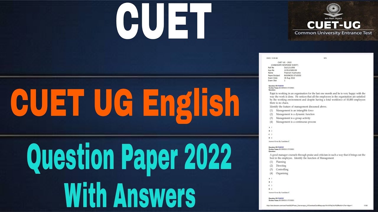 CUET UG English Questions paper 2022 | cuet English test paper previous ...