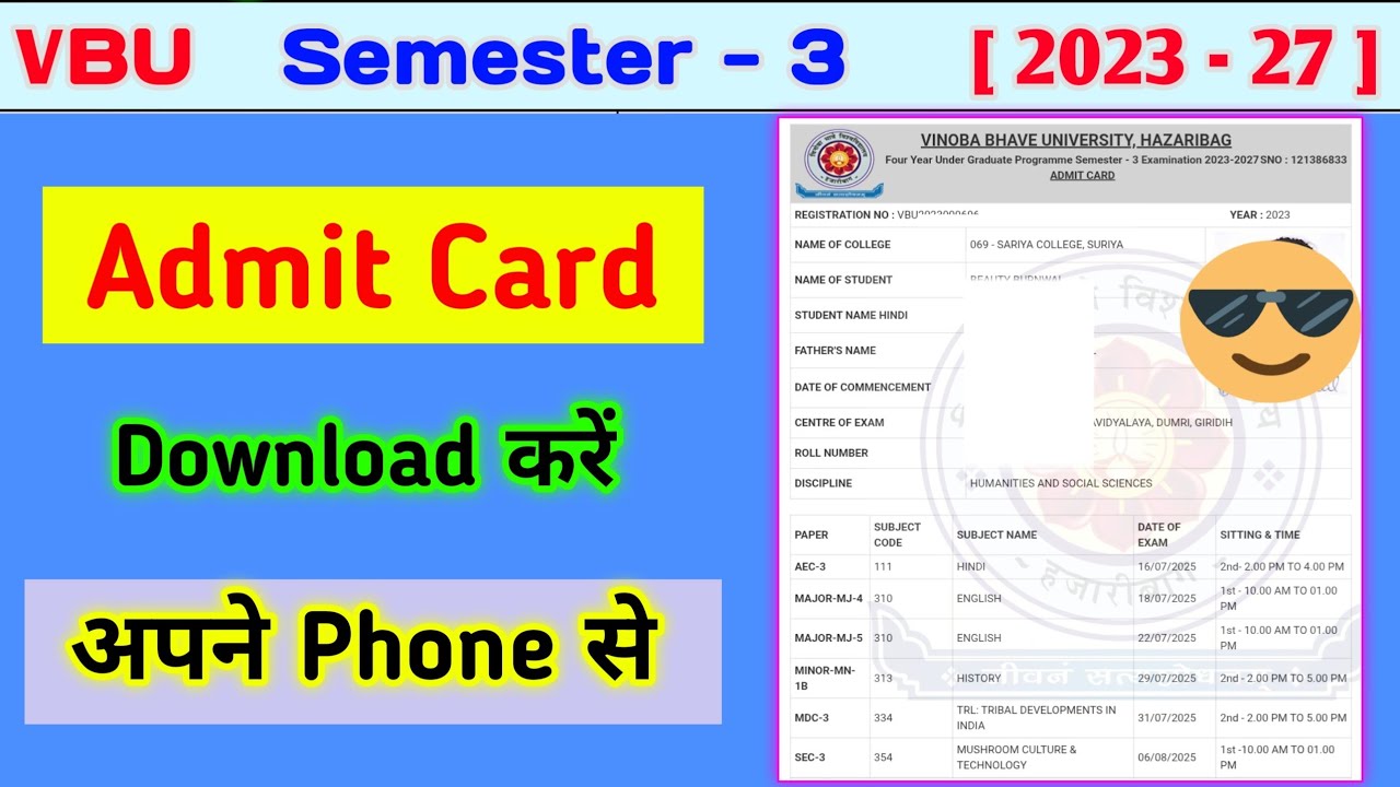 Vbu semester 3 admit card kaise download kare। Semester 3 admit card ...