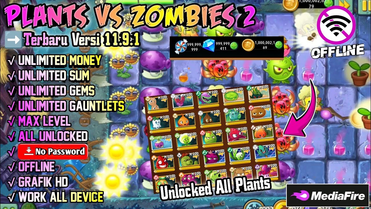 PLANTS VS ZOMBIES 2 MOD APK V11.9.1 All PLANST UNLOCK MAX LEVEL ...