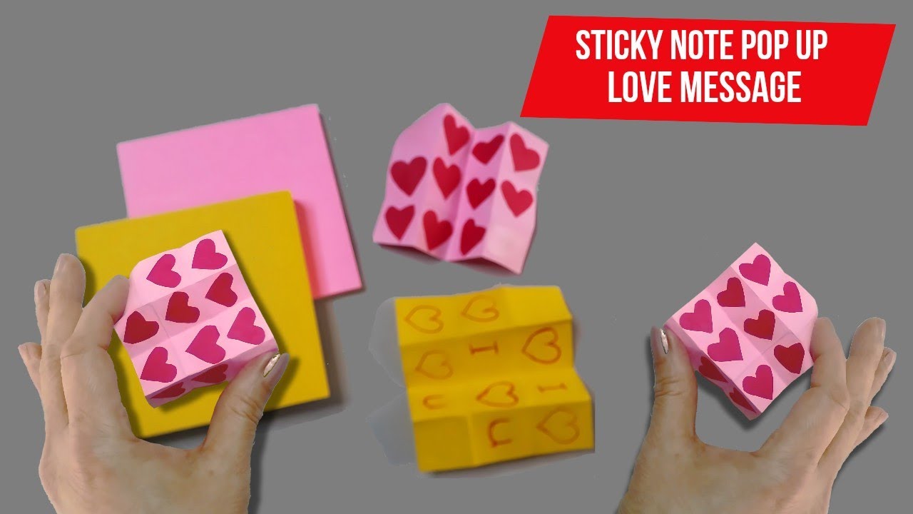 Easy Sticky Note Pop Up Love Message😍Sticky Not Origami! DIY - Pop Up ...
