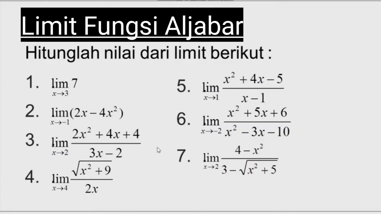 Limit Fungsi Aljabar YouTube Limit Fungsi Aljabar YouTube