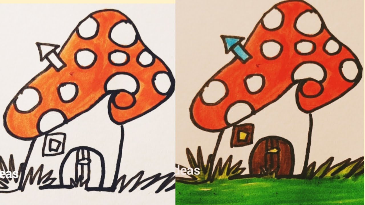 How to Draw Fairy house for kids | How to draw Mushrooms house for kids ...