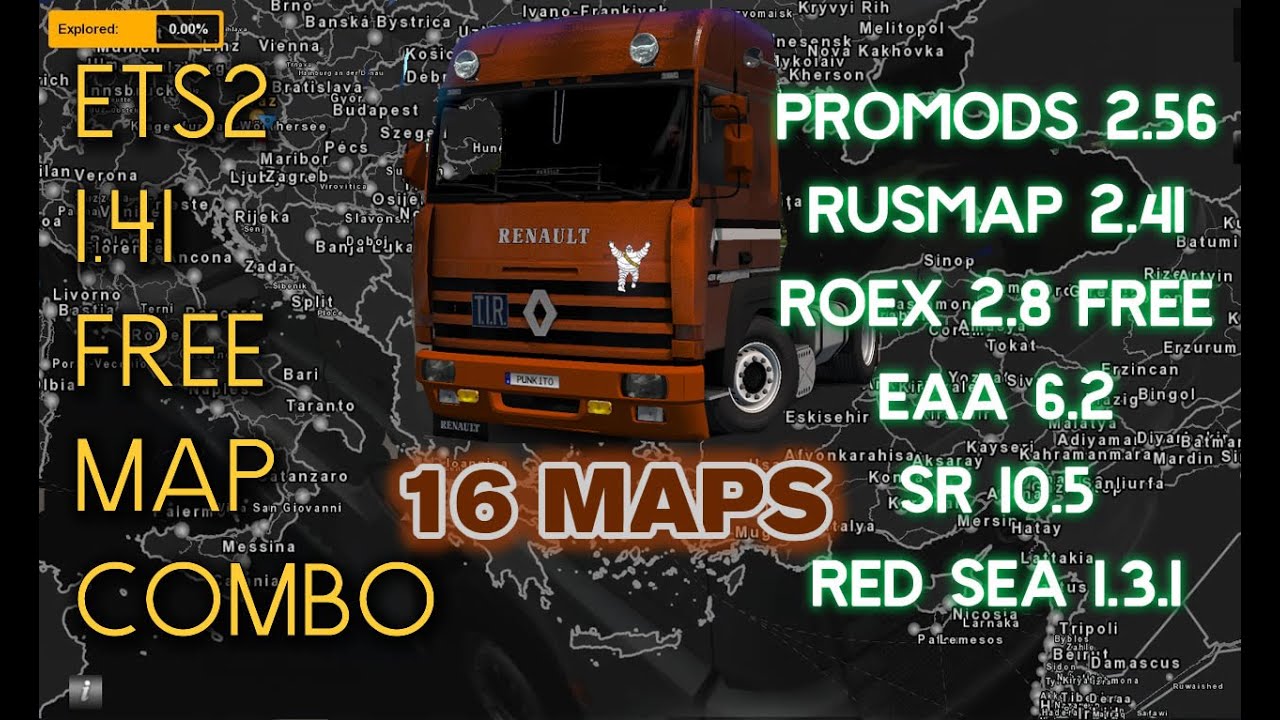Free Big Map Combo for ETS2 1.41★ with ROEX 2.8 Free, Promods, Rusmap ...