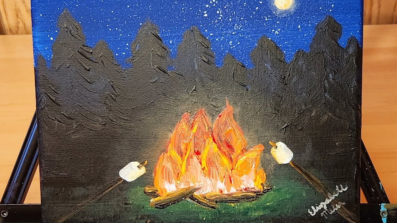 S'mores Nights | Campfire Acrylic Painting Tutorial - YouTube