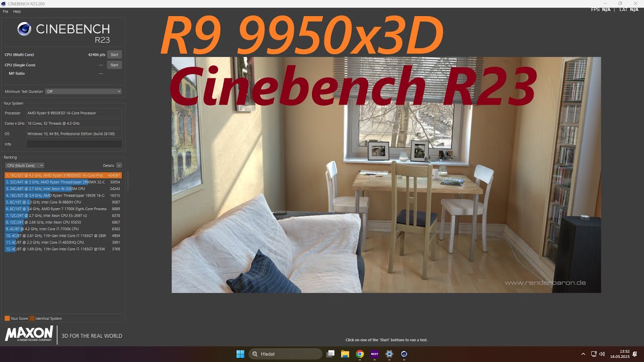AMD Ryzen 9 9950X3D CINEBENCH R23 (Multi&Single TEST) - YouTube