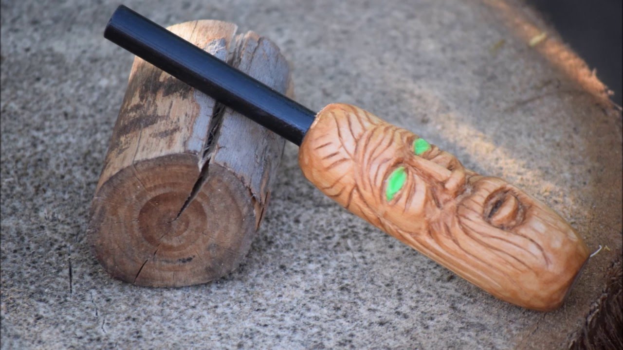 Wood spirit carving ferrocerium rod handle from Sunsetbay Bonnie. - YouTube
