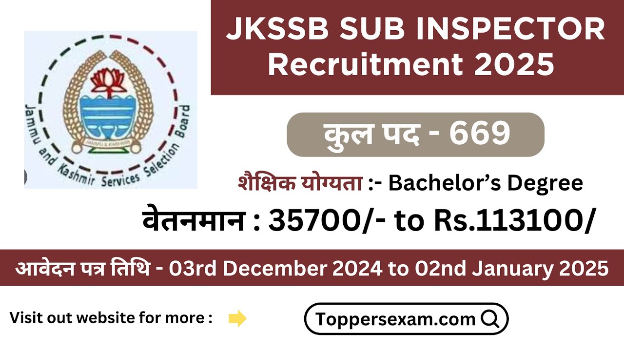 JKSSB SUB INSPECTOR Recruitment 2025 / Qualification / Salary / Age ...