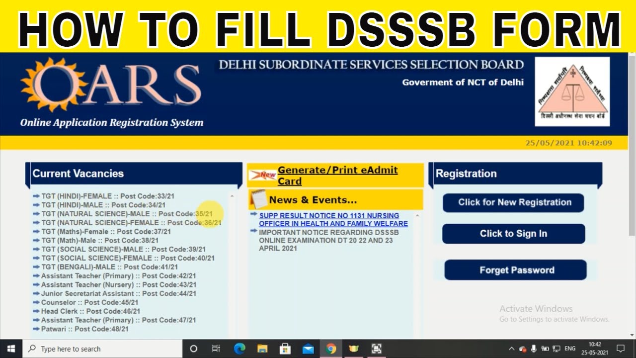 HOW TO REGISTER first time on DSSSB ,APPLICATION FORM|Apply online ...