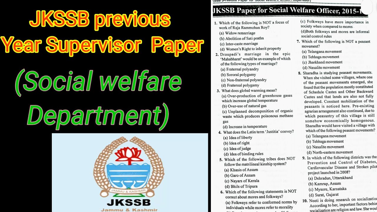 JKSSB SUPERVISOR PAPER - YouTube