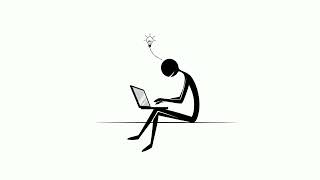 Stick Figure Working on a Laptop with an Idea Lightbulb