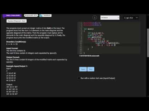 Skillrack Daily Challenge -Replace Diagonal-Sum-(Program id-8711) in c with clear tamil ...