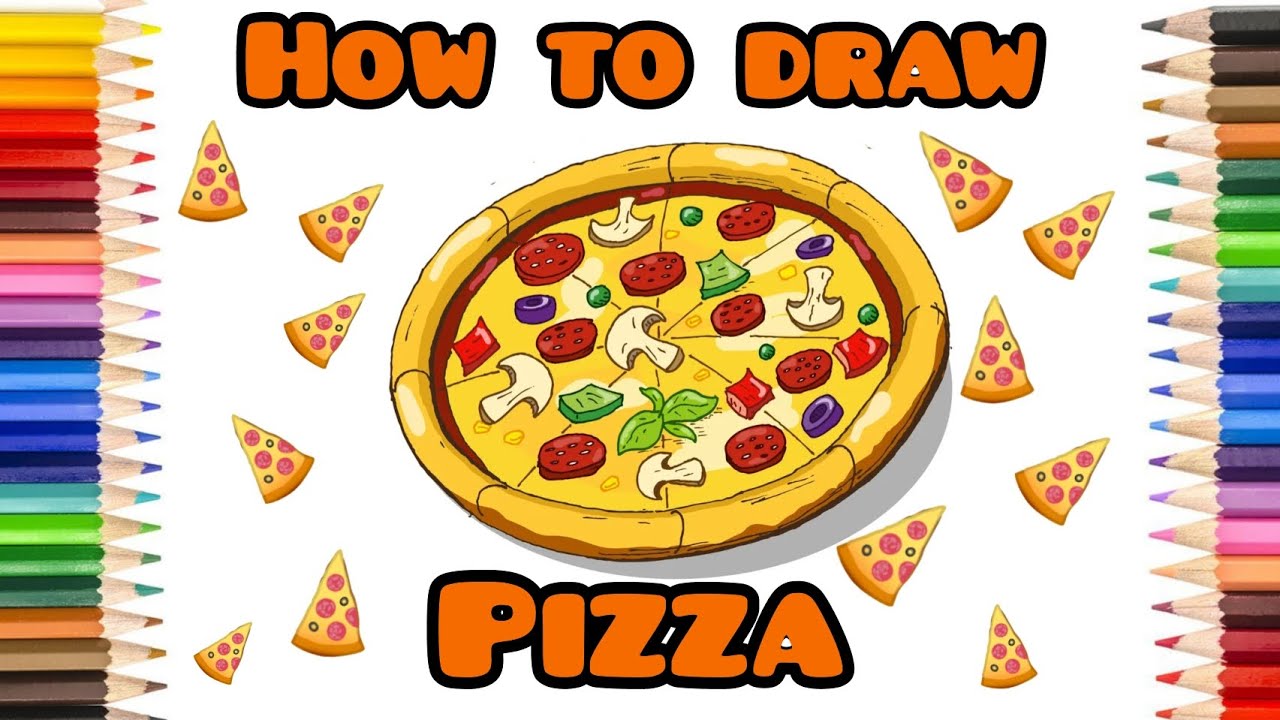 How to draw pizza|how to colour pizza step by step for kids and ...
