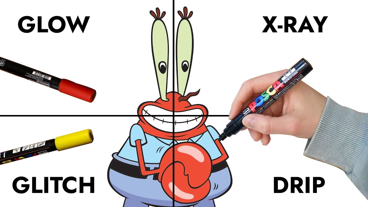 MR CRABSI 4 STYLE DRAWING WITH POSCA MARKERS - YouTube