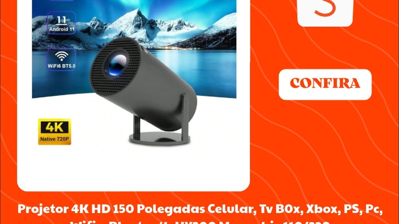 Projetor 4K HD 150 Polegadas Celular, Tv B0x, Xbox, PS, Pc, Wifi e ...