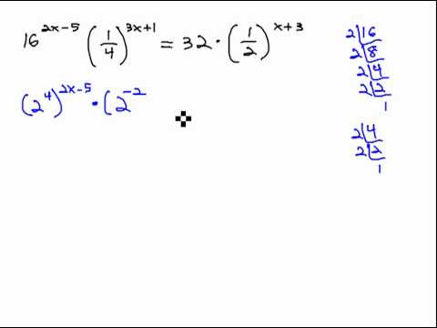 Solve exponential equation by combining several bases on each side ...
