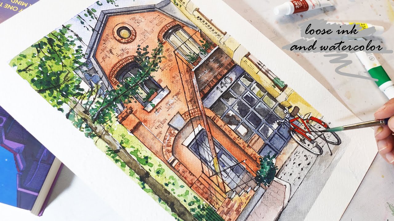 loose ink + watercolor painting tutorial | an old country house # ...
