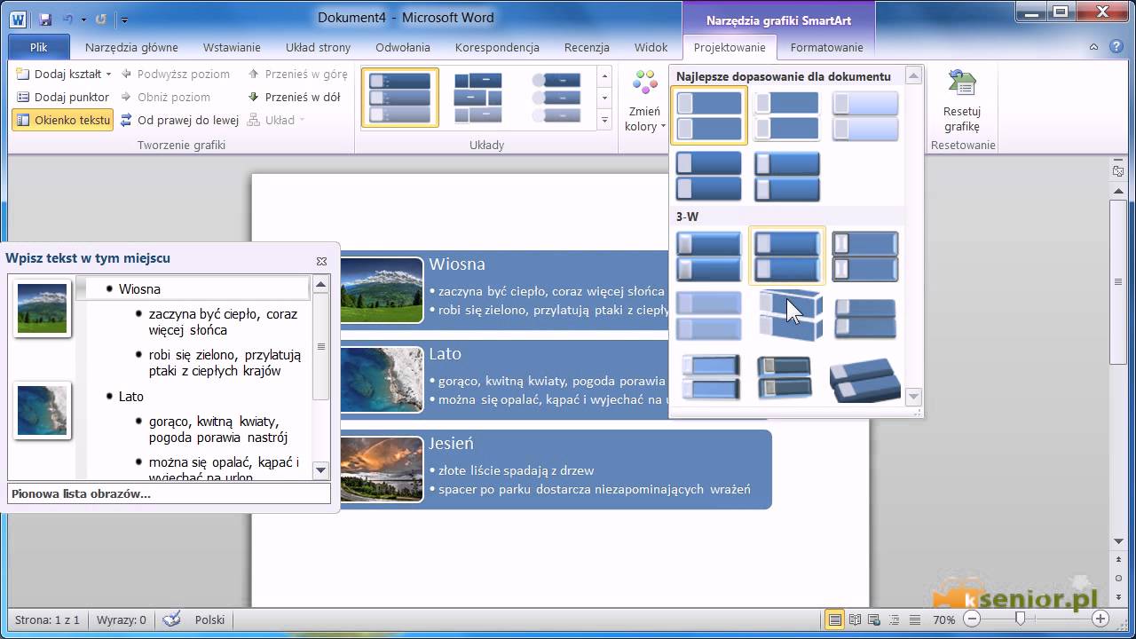 Microsoft Word 2007/2010 - obiekty SmartArt. - YouTube