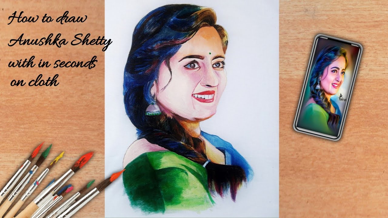 How to draw anushka shetty on cloth - YouTube
