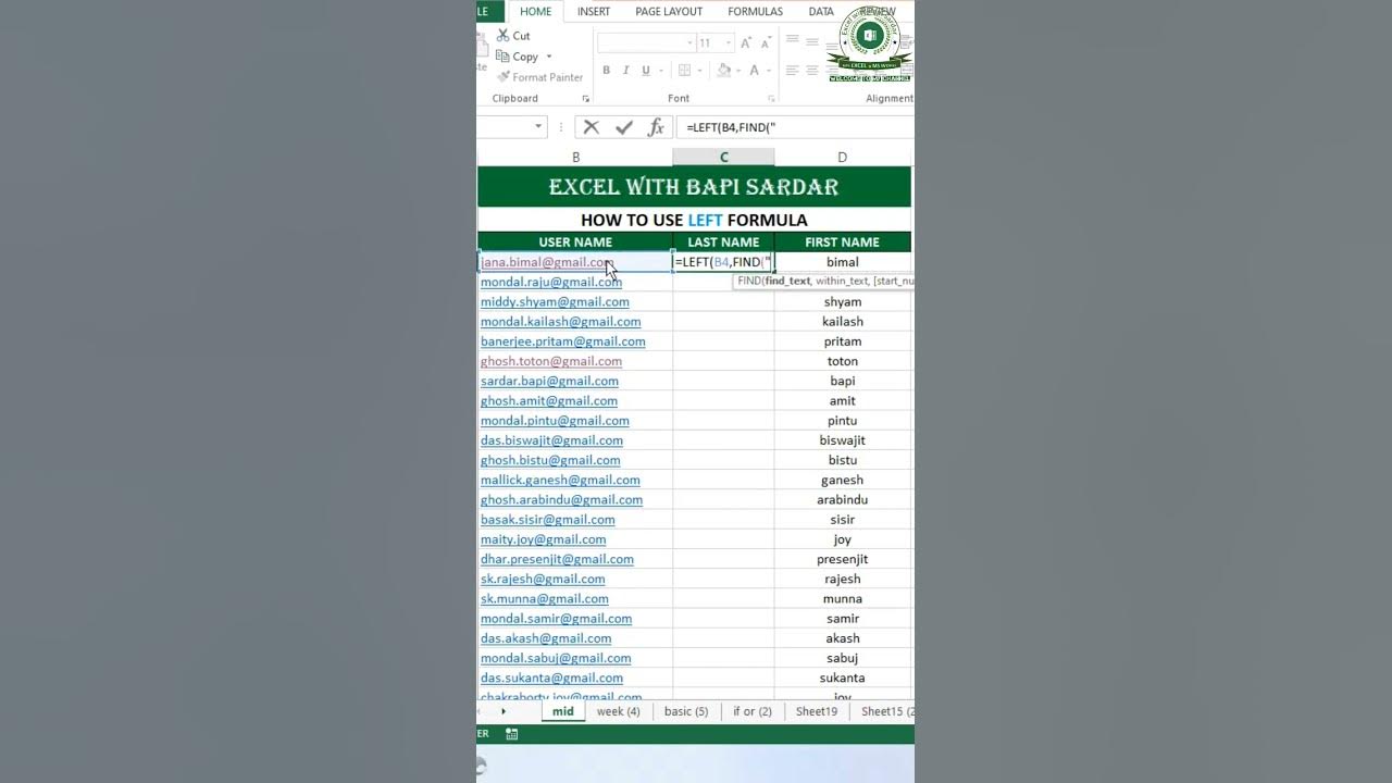 Extract Last Name From Email ID Through LEFT Formula In Ms Excel extract-last-name-from-email-id-through-left-formula-in-ms-excel