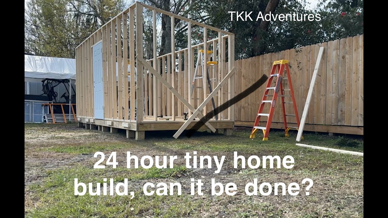 Can we do it?!? 24 hour tiny home shed build 8x20 - YouTube