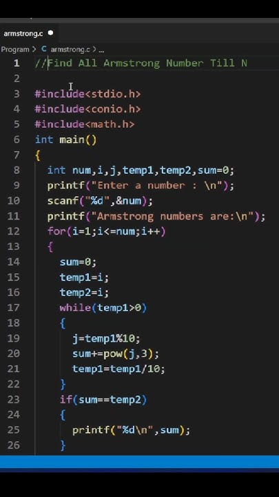 Find All The Armstrong Numbers Till N | C Language #coding #programming #armstrongnumber #c # ...