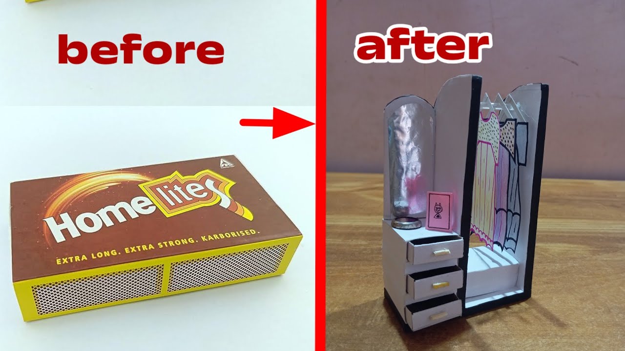 Mini Cardboard Wardrobe Craft 🪑 | DIY Doll Closet with Drawers ...