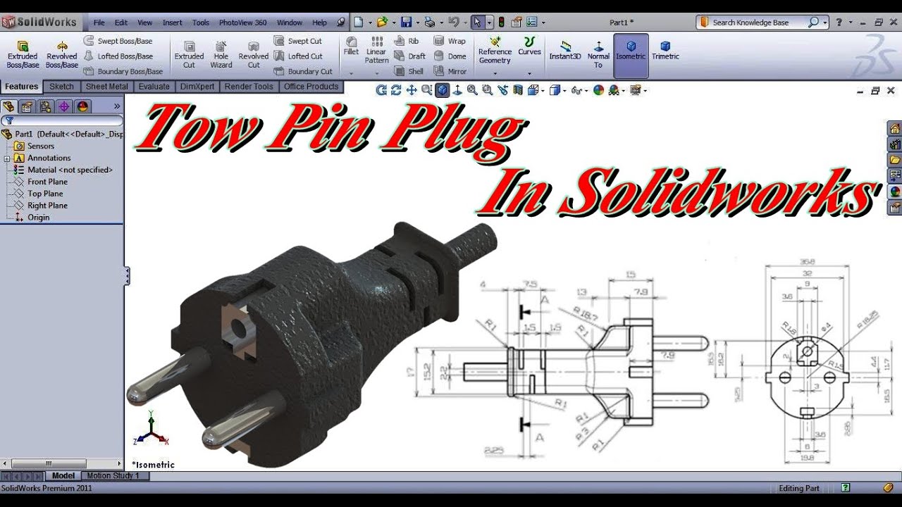 Tow pin plug in solidworks / Exercise in solidworks / how to create a ...