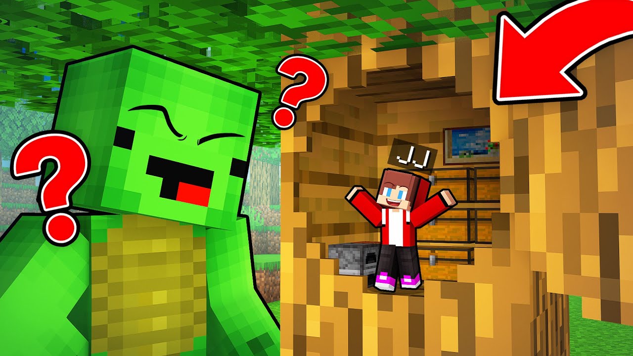 TINY JJ Built a Secret Base Inside a TREE to Troll Mikey in Minecraft (Maizen) - YouTube