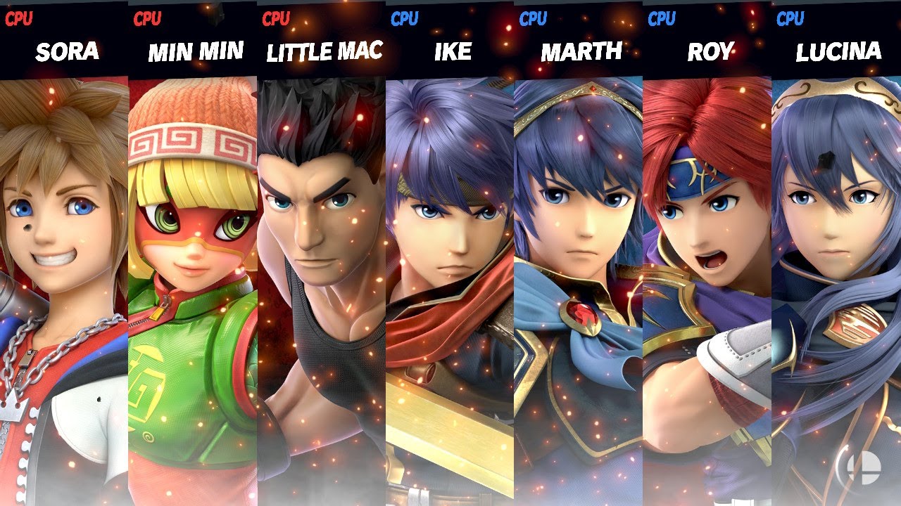 Sora & Min Min & Little Mac vs Ike & Marth & Roy & Lucina - YouTube