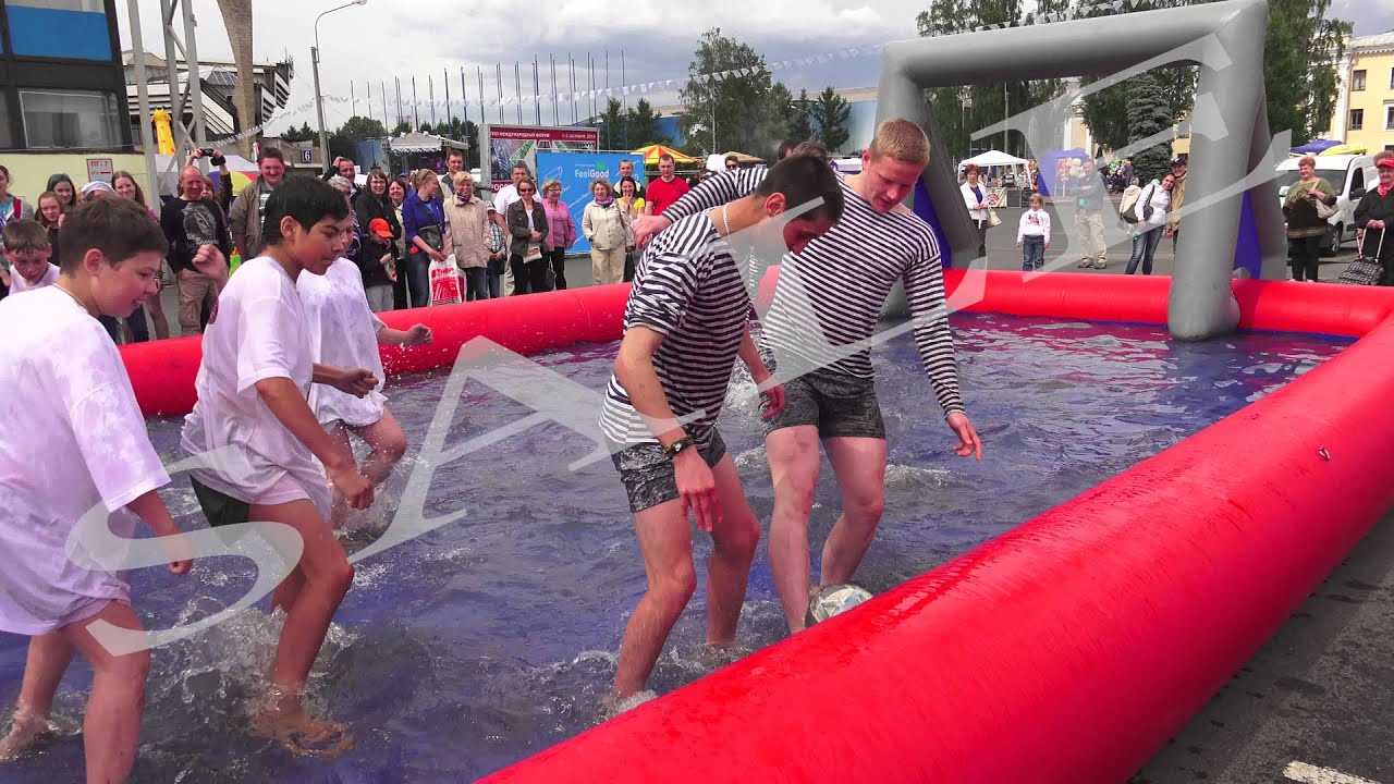Football in the water. Pool. 4K. - YouTube