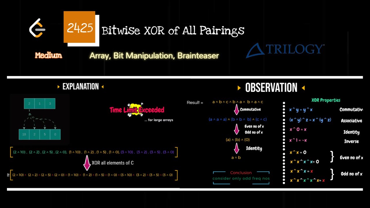 Leetcode 2425 Bitwise XOR of All Pairings - YouTube