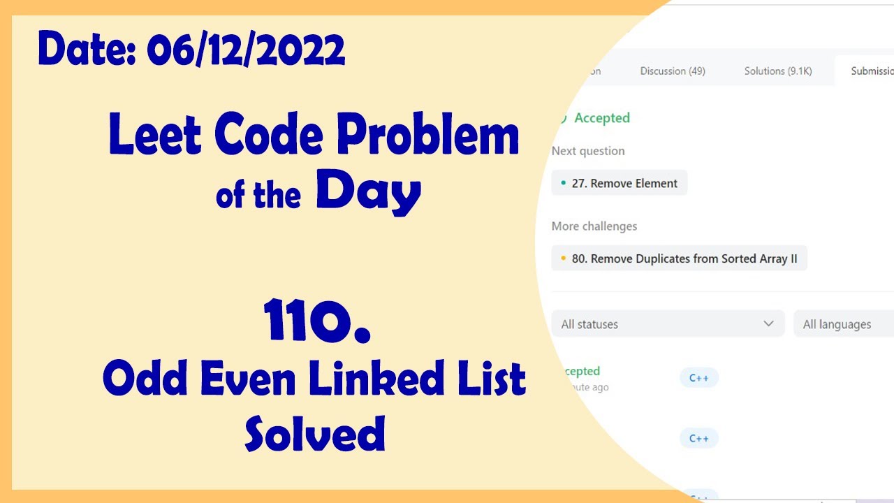 328 Odd Even Linked List Leetcode Daily Challenge Youtube