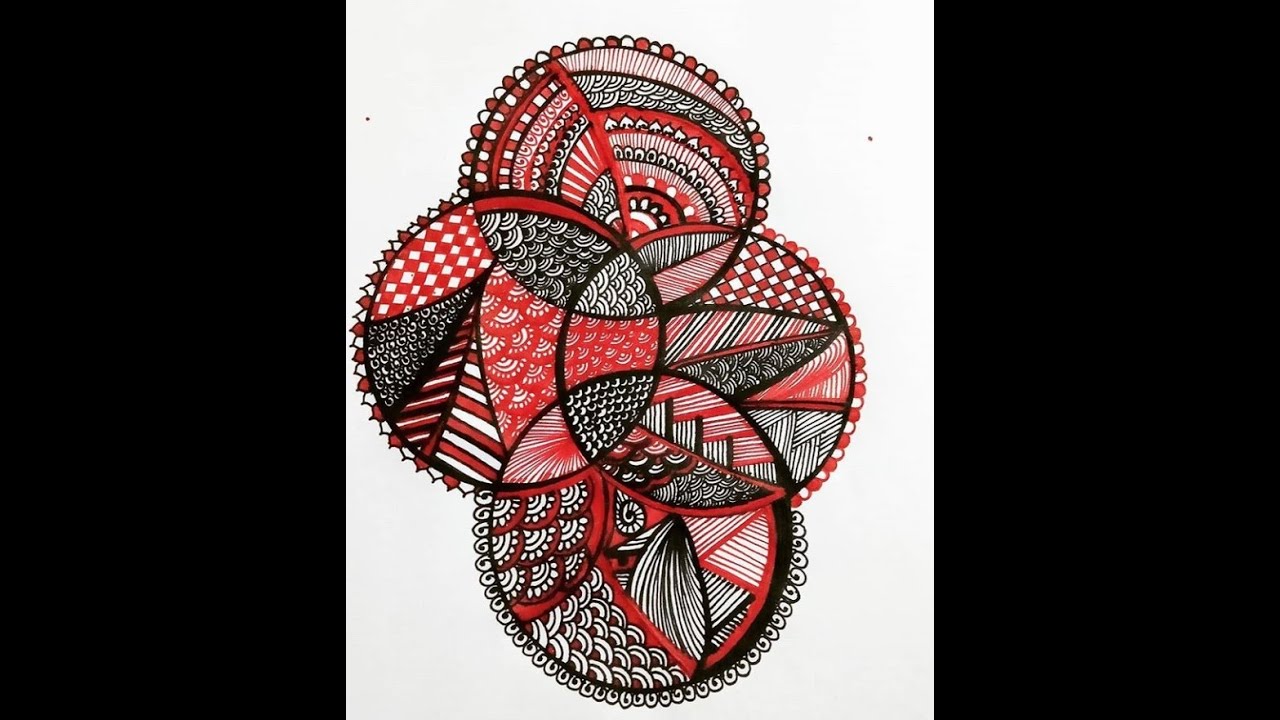 Black and Red Zentangles in a circle - YouTube